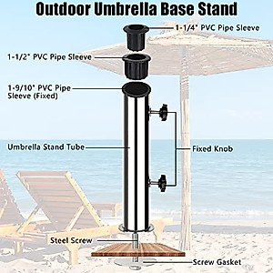 Outdoor Patio Umbrella Base Stand, Stainless Steel Patio Umbrella Stand Marble Flag Pole Holder Heavy Duty Granite Umbrella Stand for Yard, Garden, Deck, Backyard and Balcony (for Dia.1.25"-1.9")