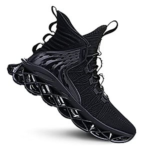 DUDHUH Running Shoes for Men Comfortable Athletic Cross Trainer Casual Walking Fashion Mens Tennis Sock Sneakers Black
