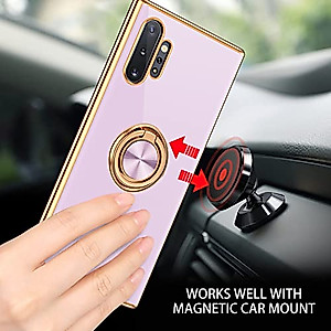 DUEDUE for Samsung Galaxy Note 10 Plus Case with Ring Holder Kickstand 360 Degree Rotation Magnetic Car Finger Slim Cover Shockproof Protective Phone Case for Samsung Note 10 Plus, Light Purple