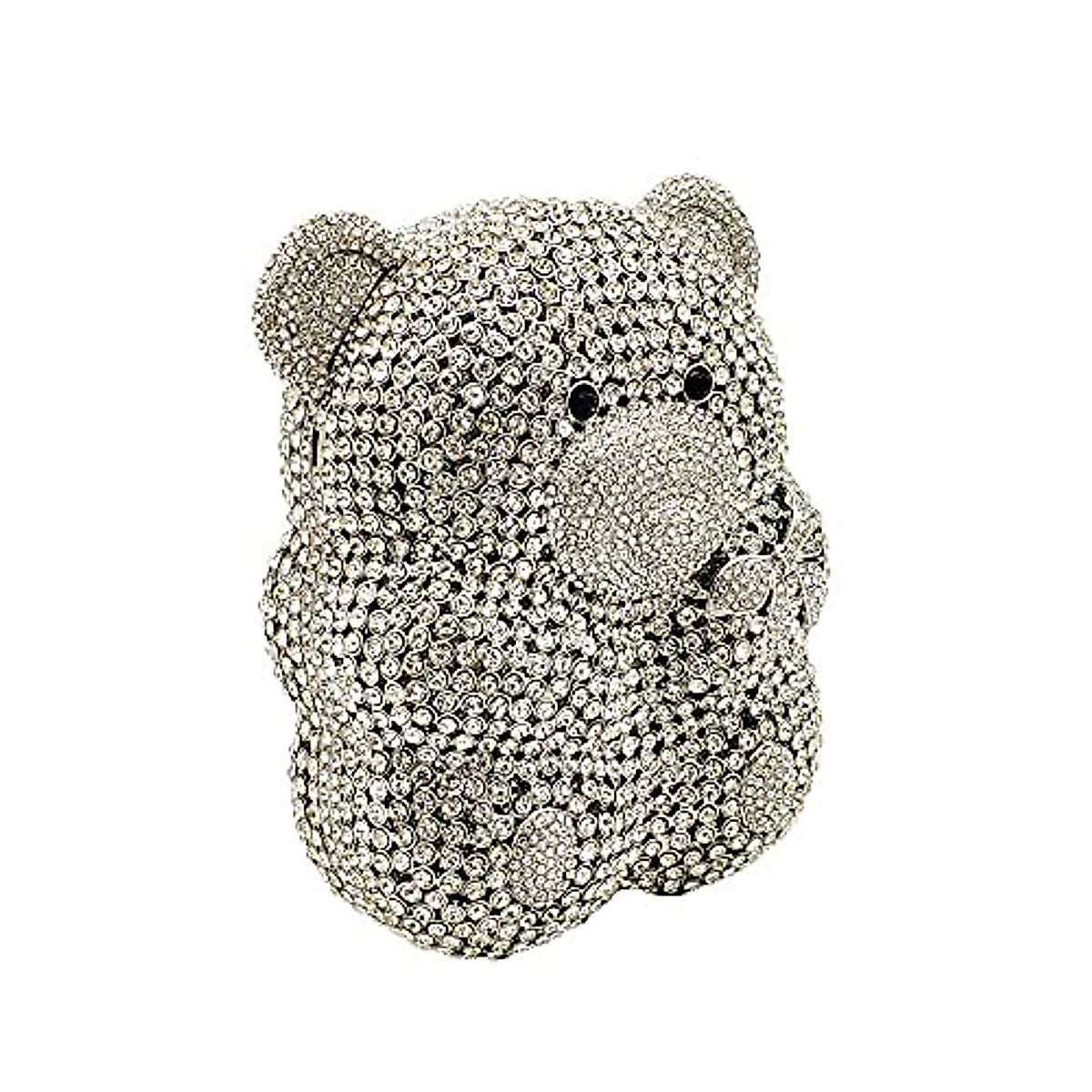 Boutique De FGG Hollow Silver Bear Evening Bag Women Crystal Clutch Purse Party Cocktail Animal Rhinestone Clutch Handbag, Mini