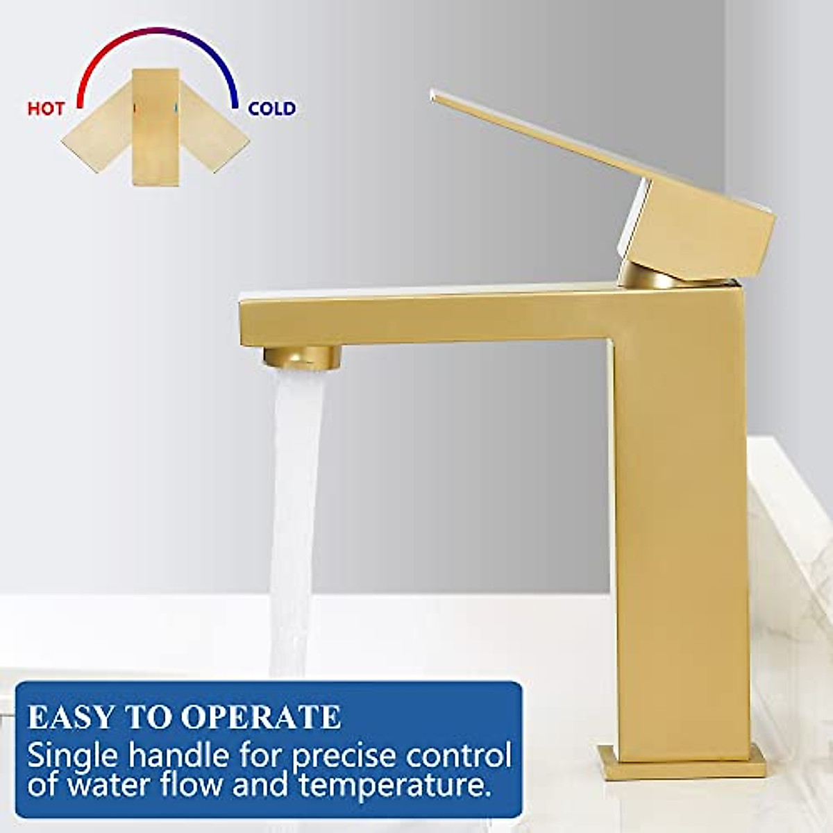 Tohlar Gold Bathroom Faucet, Brushed Gold Faucet for Bathroom Sink, Gold Single Hole Bathroom Faucet Modern Single Handle Vanity Basin Faucet with Overflow Pop Up Drain Stopper and Water Supply Lines