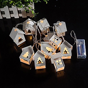 10 pcs LED Super Bright Wooden House Star Lights Outdoor String Light for Garden,Home,Landscape,Party,Holiday Christmas Tree Decorations - Warm White (Battery Operated)