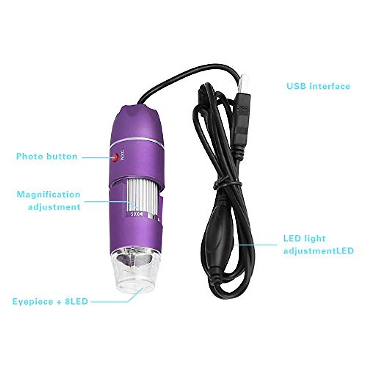 USB Digital Microscope 24Bit DSP Handheld Skin Hair Scalp Detector 50-500× Magnification Beauty Microscope for Measurement, Photo and Video Capture
