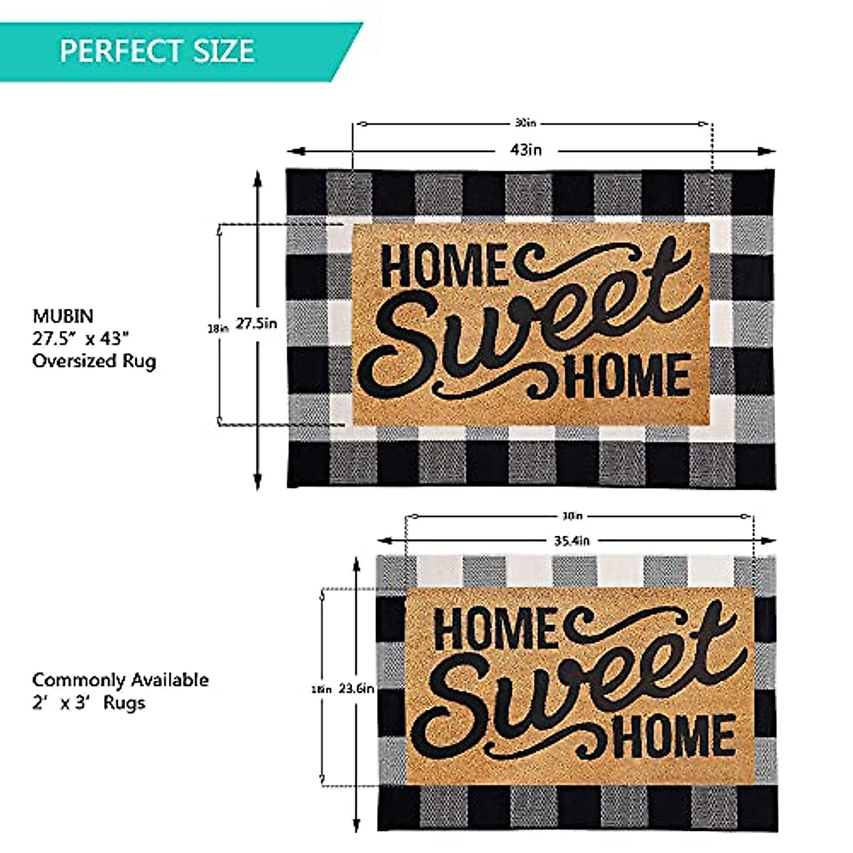 MUBIN Cotton Buffalo Plaid Rug 27.5 x 43 Inches Black and White Check Rugs Hand-Woven Indoor or Outdoor Rugs for Layered Door Mats Washable Carpet for Front Porch, Kitchen, Farmhouse, Entryway