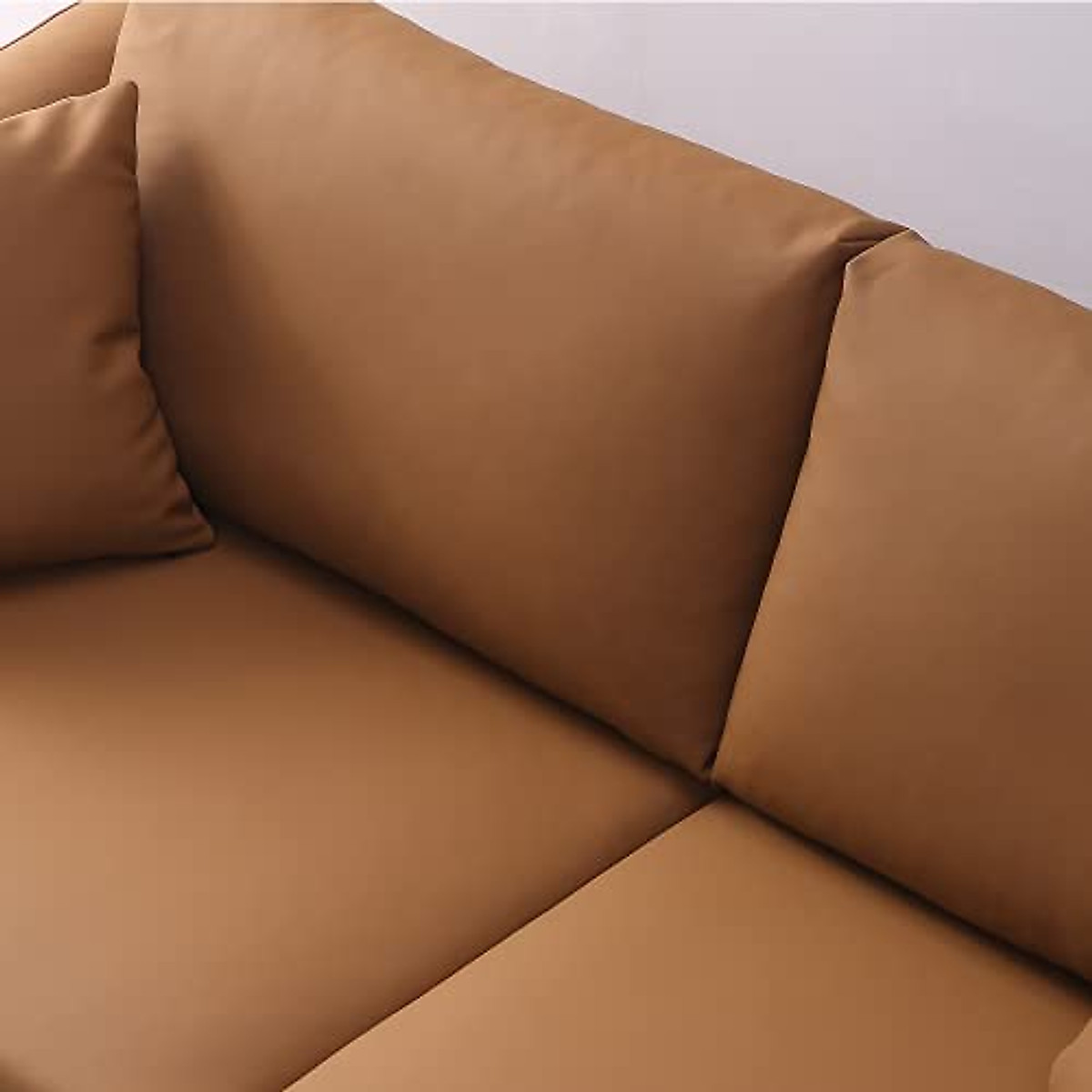 Acanva Mid-Century Modern 3-Seat Living Room Couch, Vegan Leather Sofa, Pecan Brown