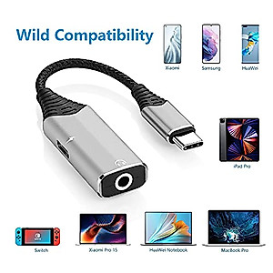 PEPPER JOBS USB-C to 3.5 mm Headphone Jack Adapter, C2PDA Plus 2-in-1 Fast Charging Adapter, Compatible with Samsung Galaxy Note S21 Series/20 Ultra/Note 20/S20 Series, Huawei, Google Pixel and More