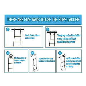 MVBouresu Boat Rope Ladder, Heavy Duty Climbing Rope 400Lbs Strength, 14mm Reinforced Polyester Line, Rigid Resin Step Design, Outdoor Ladder for Inflatable Boat, Kayak, Motorboat, Canoeing (4 Step)