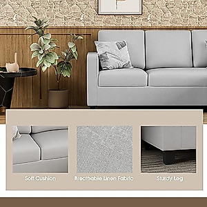 Flamaker Sectional Couch, Sofa Couch for Living Room, L-Shaped Couch with Reversible Chaise, Fabric Small Couches for Apartment, Small Spaces (Grey)