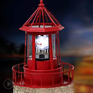 LED Solar Powered Lighthouse, 360 Degree Rotating Lamp Courtyard Decoration Waterproof Garden Smoke Towers Statue Lights for Outdoor Patio Garden Pathway