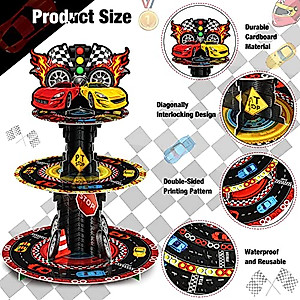 3 Tier Race Car Party Decorations Cupcake Stand Truck Car Party Favors Cupcake Holder Car Theme Dessert Stand Racing Truck Party Dessert Tower for Boys Kids Birthday Race Car Party Supplies Decor