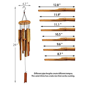MUMTOP Bamboo Wind Chimes, Outdoor Wooden Wind Chime with Amazing Deep Tone for Garden, Patio, Home or Outdoor Decor