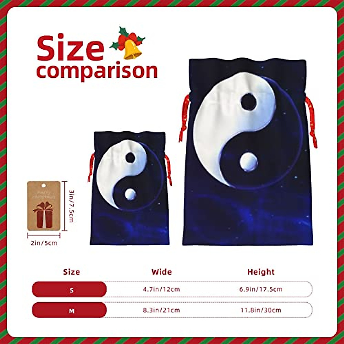 Drawstrings Christmas Gift Bags Dark-Bule-Tai-Chi Presents Wrapping Bags Xmas Gift Wrapping Sacks Pouches Medium