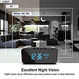 Pragovle WiFi-Hidden-Spy-Camera, Alarm Clock with Bluetooth Speaker 1080P/2K/4K Full HD Nanny Cam with Night Vision and Motion Detection Alarm, Security Recording with Phone App for Outdoor/Home