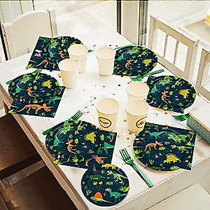 96 Pcs Dinosaur Party Supplies Fossil Dinosaur World Tableware Set Dinosaur Theme Plates Napkins Party Decorations Dino Dinnerware for Boys Kids Birthday Baby Shower Tableware Party Favors 24 Guests