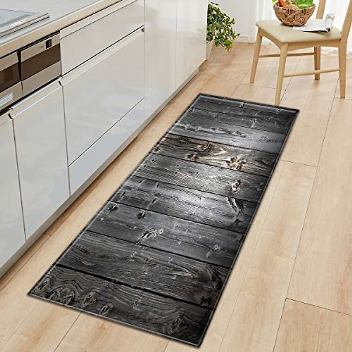 OPLJ Modern Kitchen Mat Entrance Doormat 3D Wood Pattern Home Floor Mats Living Room Bedroom Carpet Bathroom Non-Slip Rugs A11 60x180cm