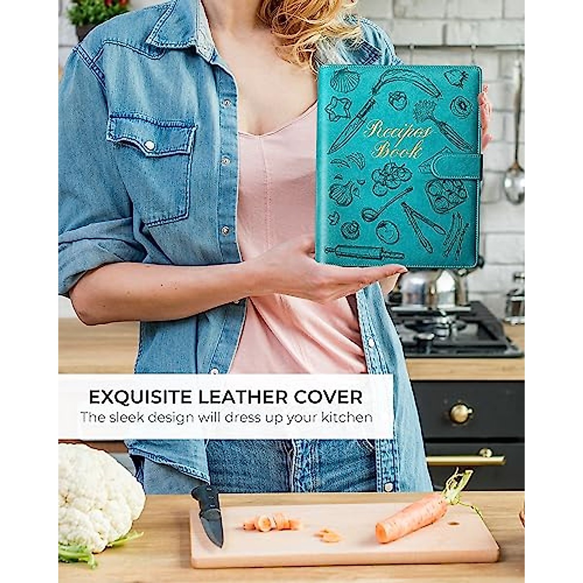 molekaus Recipe Book ，Blank Recipe Book to Write in Your Own Recipes，Recipe Notebook for Family Cooking， Removable Hardcover 7" x 10"Recipe Journal with 160 Pages-green
