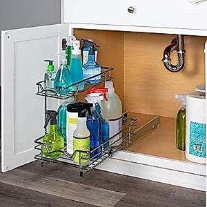 Hold N’ Storage 2 Tier Under Sink Organizers and Storage - slide out Cabinet Organizer With Sliding Drawers For Inside Cabinets- 12"W x 21"D x 15”H, Chrome.