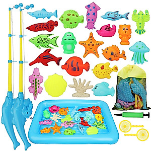TOY Life Flower Bath Toys for Toddlers with Squirter Kids Magnetic Fishing Game with Magnetic Fishing Pole