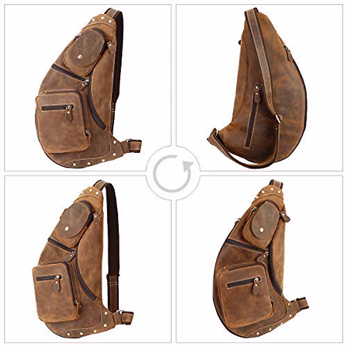 Leathario Men's Leather Sling Bag Chest Bag For Men Genuine Leather Crossbody Shoulder Bag Small Backpack For Works Casual