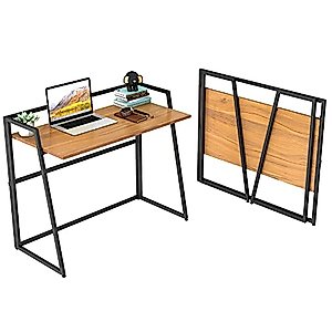 DESIGNA Small Folding Computer Desk, Small Desks for Small Spaces, 41 inch Small Folding Desk for Student Portable Computer Desk, Folding Office Desk with Protective Railing, Folding Desk