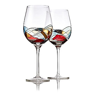 Bezrat Red Wine Glasses Set of 2, Hand Painted Wine Glass, Drinkware Essentials, 11" H, 28oz Wine Lover Large Glass, Glassware Gifts Ideas for Women Inspired by 'Duomo di Milano' Mothers Day (Red)