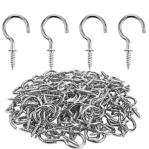 Powlankou 1inch Nickel Plated Metal Screw-in Ceiling Hooks Cup Hooks Silver, 120 Pieces