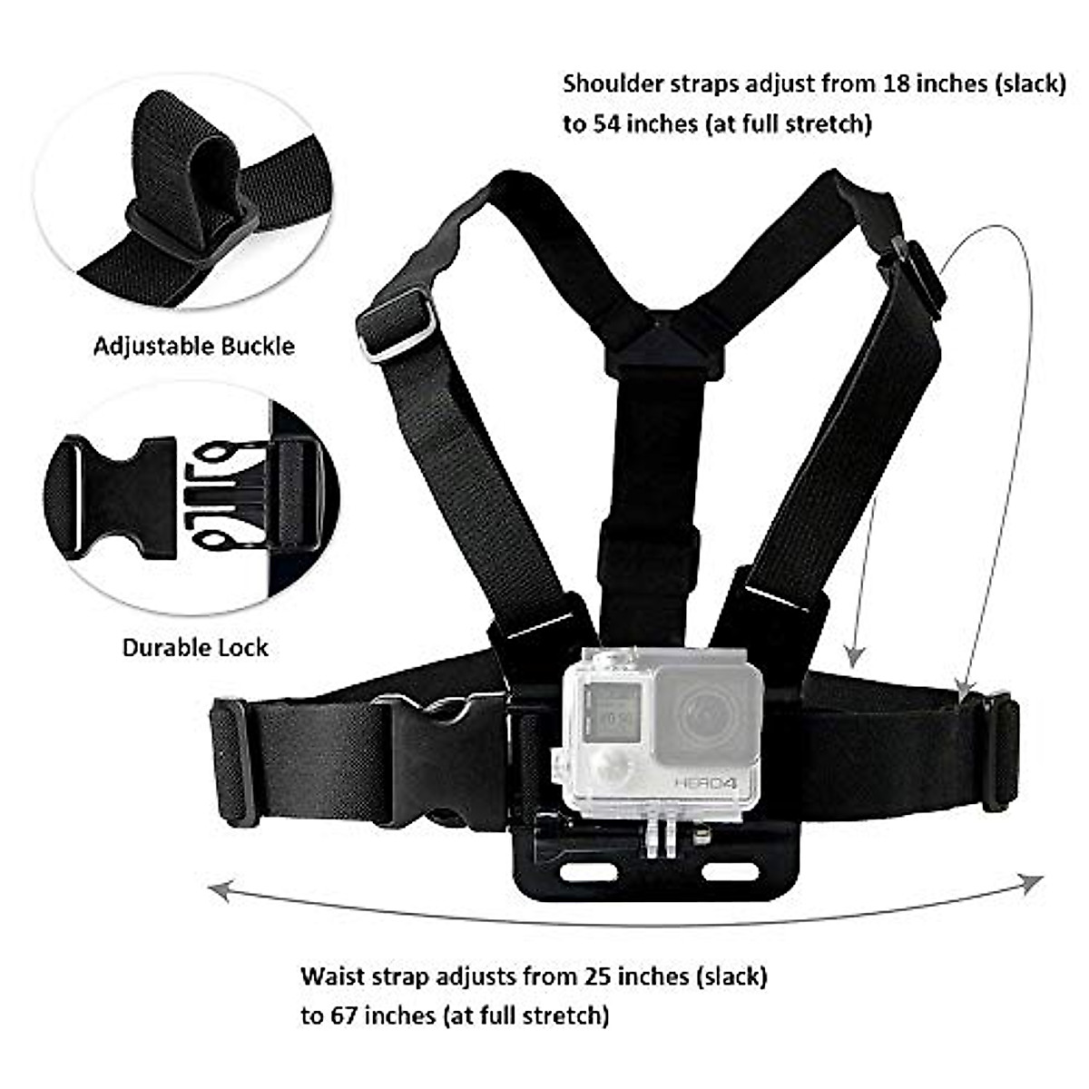 TEKCAM Action Camera Head Strap Chest Harness Belt Mount with Carrying Pouch Compatible with Gopro Hero 11 10 9 8 7 6/AKASO EK7000 Brave 4 V50X Native/Vemont/Dragon Touch/WOLFANG Action Camera