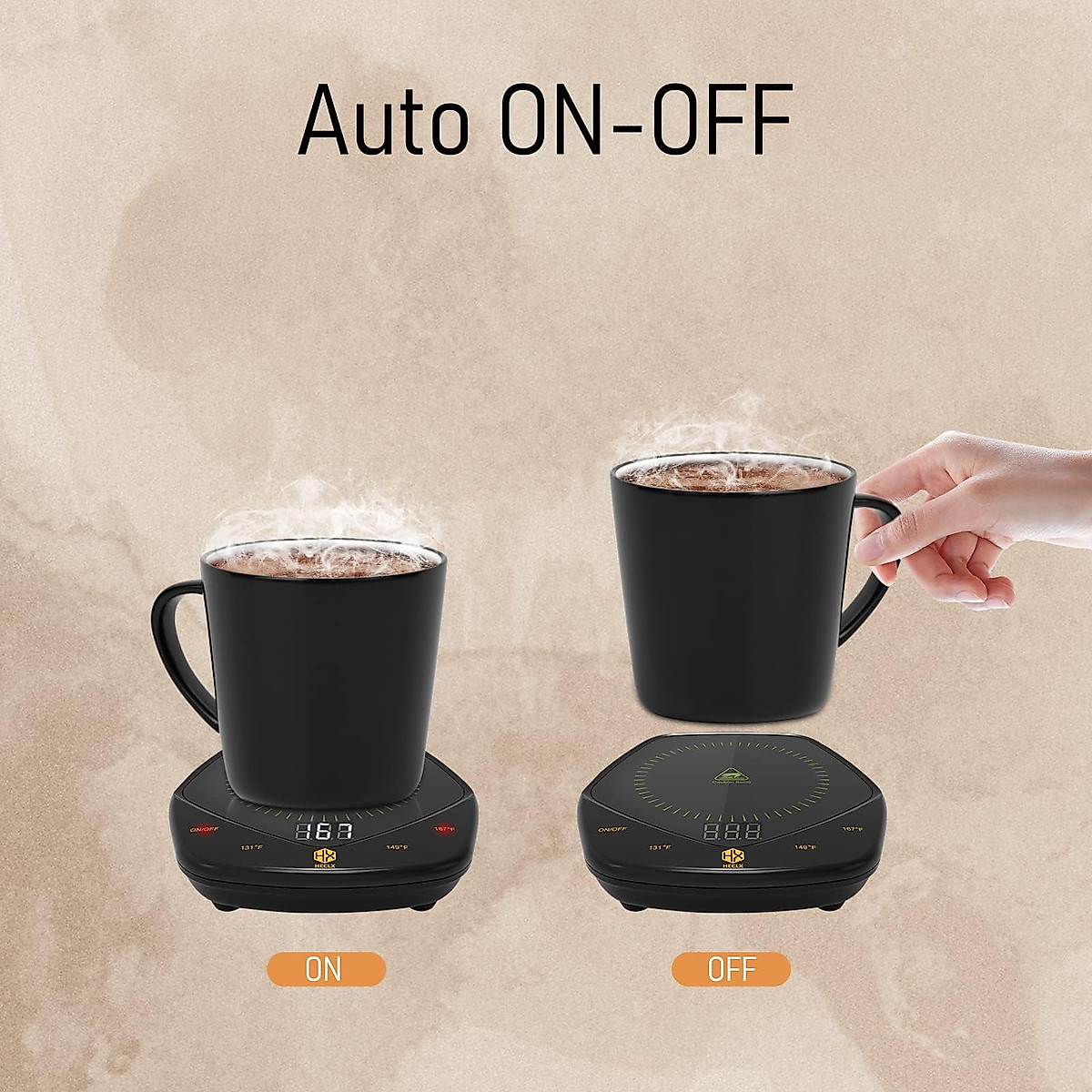 HX HECLX Mug Warmer Coffee Warmer for Desk Heater Accessories 131℉/149℉/167℉ Adjustable Temperature 25W 4h Auto Shut Off-Setting Cup Warmer for Coffee, Beverage, Milk, Tea, Water (Mug Not Included)