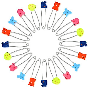 30 Pieces Baby Safety Diaper Pin with Plastic Head Animal Pattern 2.4 Inch Stainless Steel Kids Newborn Safety Pin with Lock Buckle, Random Patterns