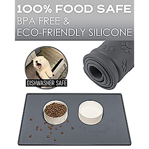 AVYDIIF Silicone Dog Cat Food Mat, Waterproof Slip Resistant Raised Edge Pet Feeding Mats, Pet Bowl Mat Anti-Messy and Prevent Spill on Floor, Dishwasher Safe(L: 24" X 16", Grey)