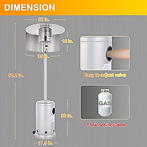 Hykolity 50,000 BTU Propane Patio Heater with Reflector, Stainless Steel Burner, Triple Protection System, Wheels, Outdoor Heaters for Patio, Garden, Commercial and Residential, Silver