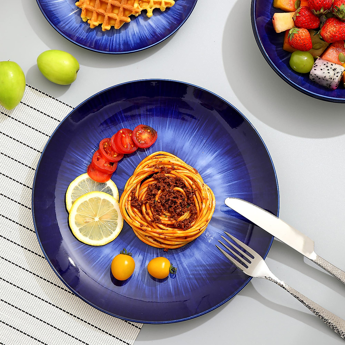 Bestone 12 Piece Round Kitchen Dinnerware Set,Plates and Bowls sets,Dishes, Plates, Bowls, Dish Set，Plates and Bowls,Service for 4, Chip Resistant Porcelain (Dark Blue)