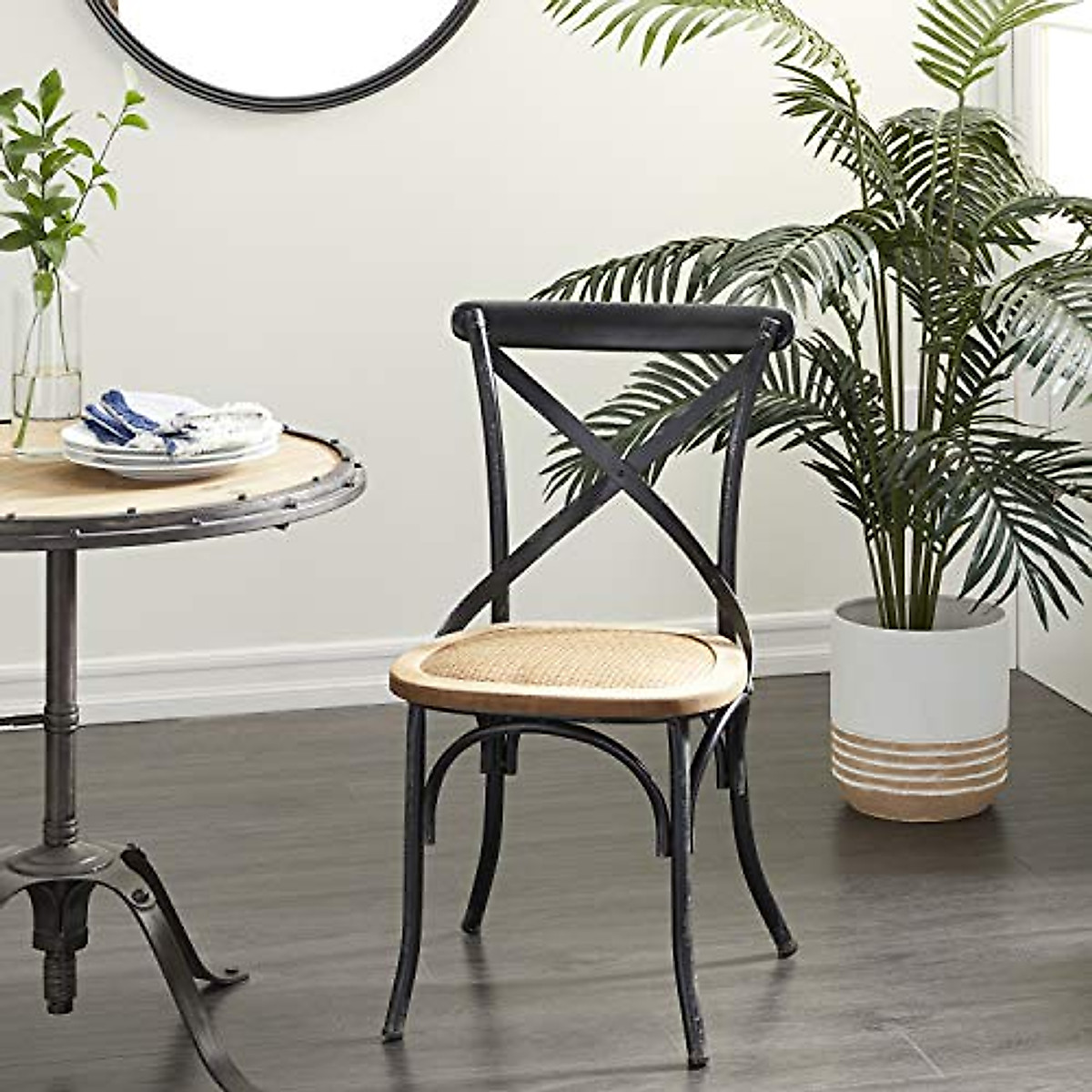 Deco 79 Metal Dining Chair with Brown Wood Seat, Set of 2 20"W, 35"H, Black