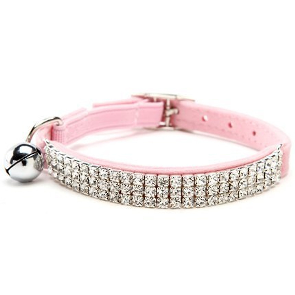 CHUKCHI Soft Velvet Safe Cat Adjustable Collar Bling Diamante with Bells,11 inch for Small Dogs and Cats (Pink)