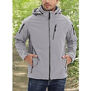 TACVASEN Men's Special Ops Military Police Duty Jacket Heavy Weight Waterproof Rain Coat for Men Warm Light Grey, L