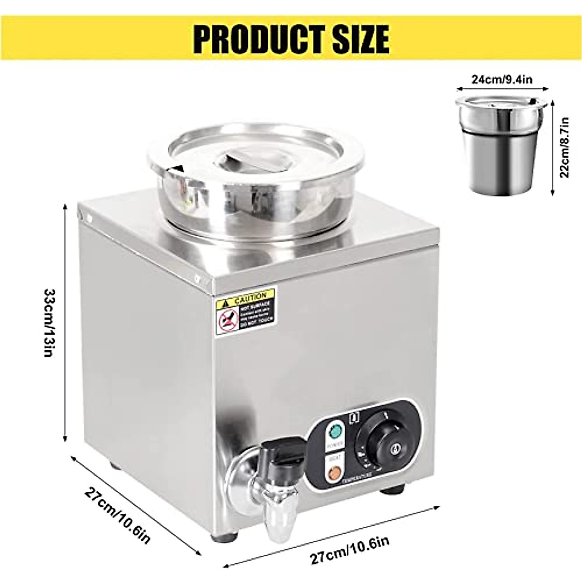 Commercial Countertop Food Warmer,1000W Electric Food Warmer,14L Stainless Steel Countertop Soup Pot,Professional Soup Warmer Heat Preservation Machine for Chocolate, Cheese, Pearl