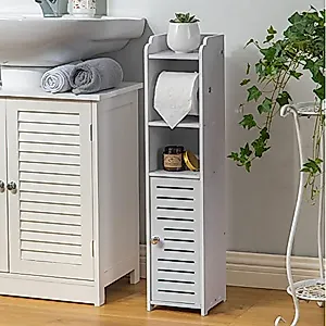 Toilet Paper Holder Stand,Bathroom Storage Cabinet Beside Toilet Storage for Small Bathroom,Bathroom Storage Cabinet with Toilet Roll Holder,Toilet Paper Stand for Small Space,White by AOJEZOR