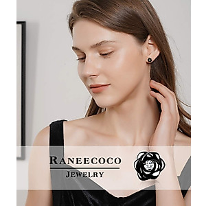 Black Gold Plated Sterling Silver Rose Flower Earring Studs, Hypoallergenic & Nickel Free Earrings for Women