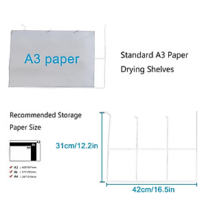 Metal Steel Art Drying Rack for Paintings, A3 Paper & Prints, Artwork Storage Display Rack with Wire Shelves for Art Organizer, Classrooms, Art Studios, White+Black (Size : A- Wall Mounted)