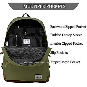 VASCHY Unisex Classic Lightweight Water-resistant Campus School Rucksack Travel BackPack Green Fits 15.6Inch Laptop