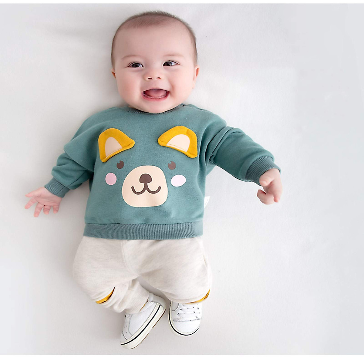 Little Bitty Toddler Baby Boys Clothes Long Sleeve Clothing Set Cute Cartoon Tops+Pants 2 Piece Outfits,Bear 12-18month/80cm