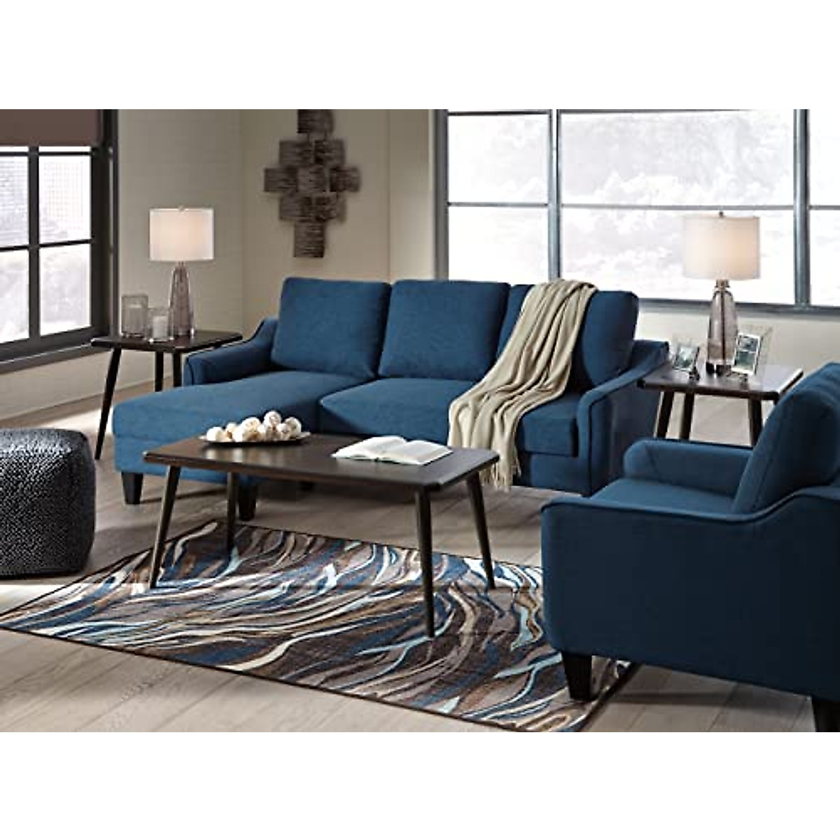 Signature Design by Ashley Jarreau Sofa Chaise Sleeper Chofa with Pull-Out Cushion, Blue