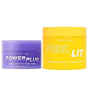 I DEW CARE Power Plug I Natural Retinol Alternative Bakuchiol Firming Night Cream + Peel Lit Citric Acid Peel Pads Bundle
