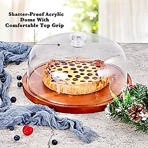 Wood Cake Stand with Dome,Acacia Cake Plate Holder with Acrylic Lid,Cake Display Server Tray for Kitchen,Birthday Parties,Weddings,Baking Gifts or Housewarming Gifts