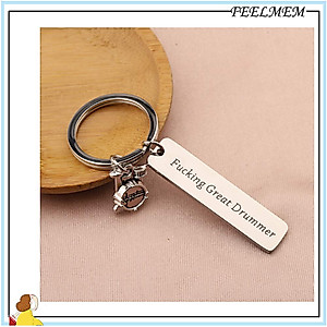 FEELMEM Drummer Gift Jewelry Fucking Great Drummer Keychain Percussion Jewelry Drum Player Band Gifts Drum Kit Gifts Musician Gift (Silver)