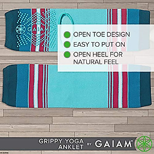 Gaiam Yoga Sock Anklets - Grippy Leg Warmer Ankle Socks for Yoga, Barre, Pilates, Dance, Aerobics - Bermuda Blue