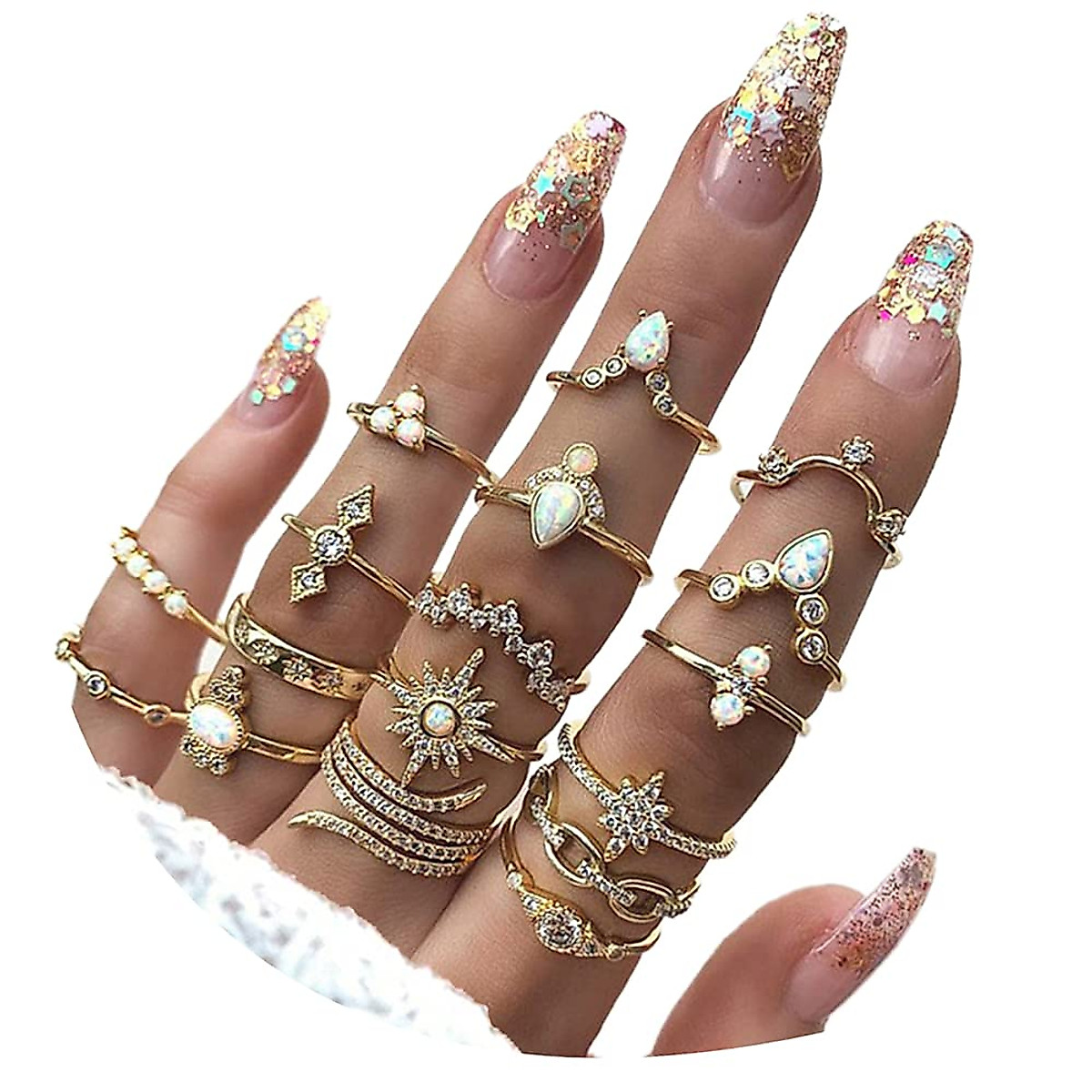 Vitaltyextracts Crystal Kunckle Finger Ring Set Boho Stackable Rhinestone Gold Joint Nail Ring Anillo Set