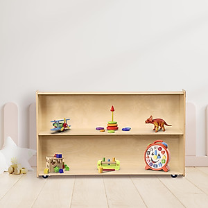 RRI Goods 2 Shelf Montessori Horizontal Bookcase with Wheels (47" Width) |Bookshelf - Toy Storage Organizer, Arts, Crafts & Supplies Storage Unit for Home, Office, Classroom, Daycare