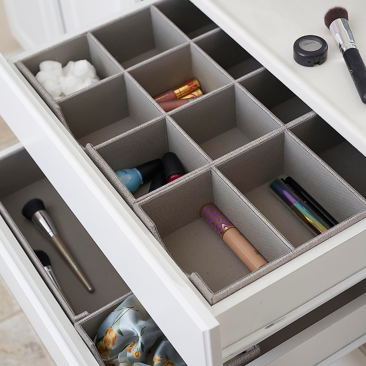 Household Essentials Grey 725-1 Deep Drawer Organizer Box for Storage | 12 in x 4 in x 3.13, Silver