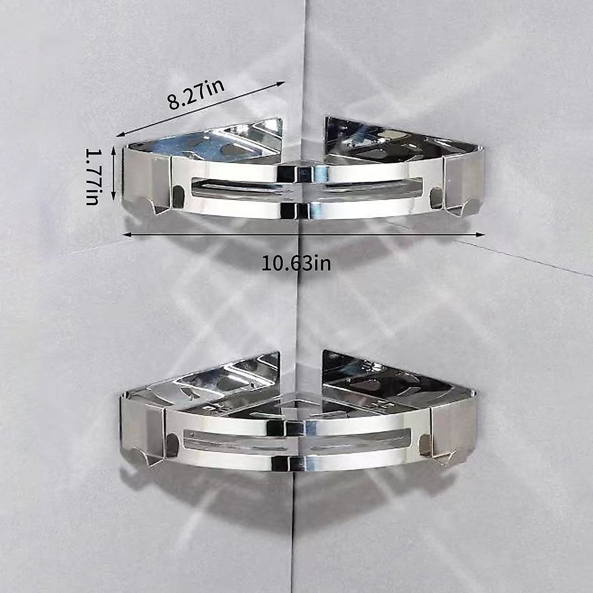 kaimeijia 304 Stainless Steel Bathroom Corner Shelf,Corner Shower Shelf with 2 Hooks, Shower Shampoo Holder No Drilling Required, 2 Pcs corner shower shelves(Silver)
